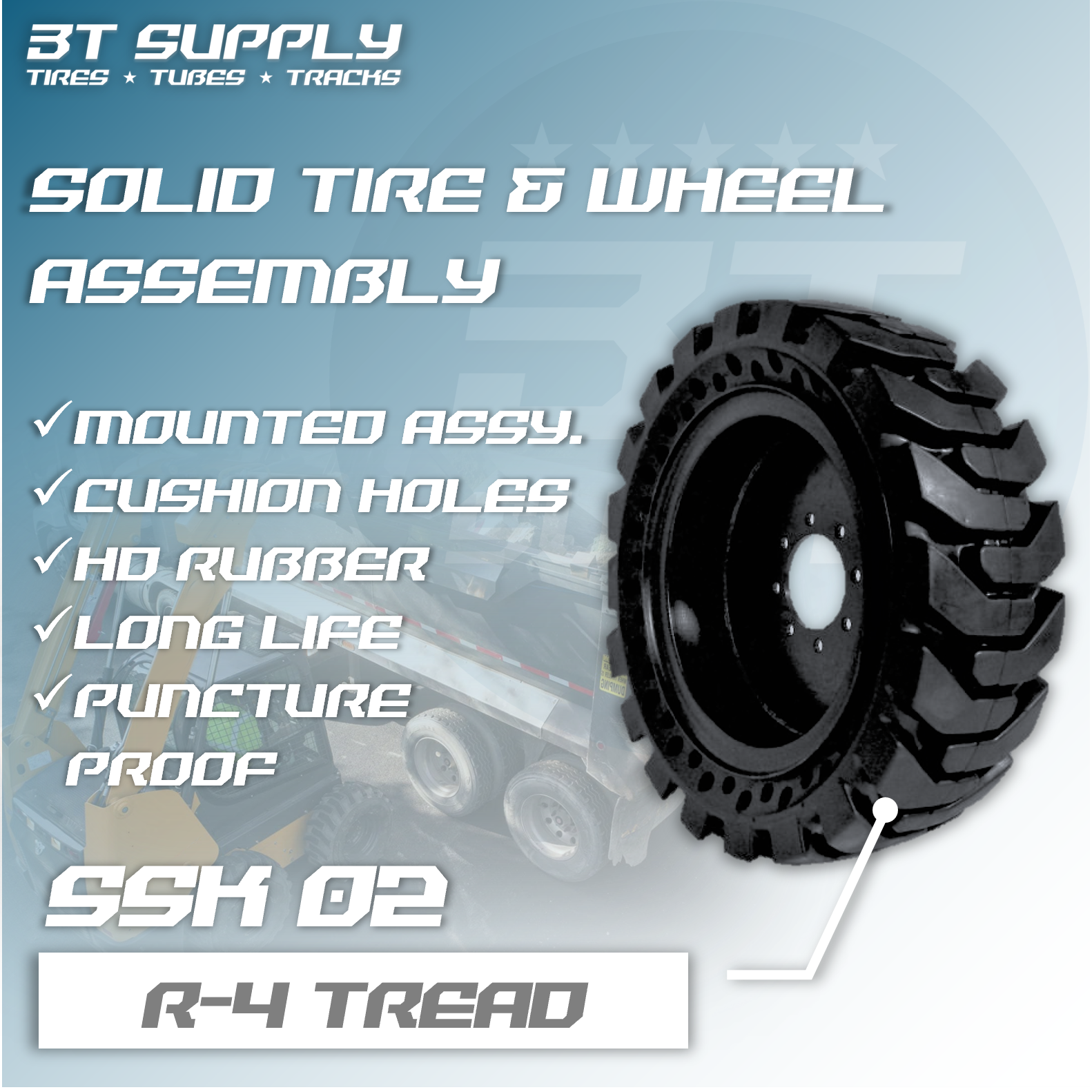 SOLID SKID STEER TIRE & WHEEL ASSEMBLY - SSK02 – 3T Supply | Tires ...